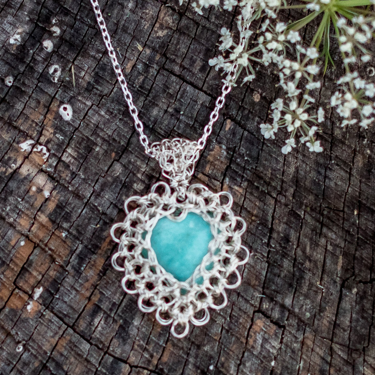 Peruvian Opal Wire Crochet Heart Necklace – Spearman Artisanry LLC